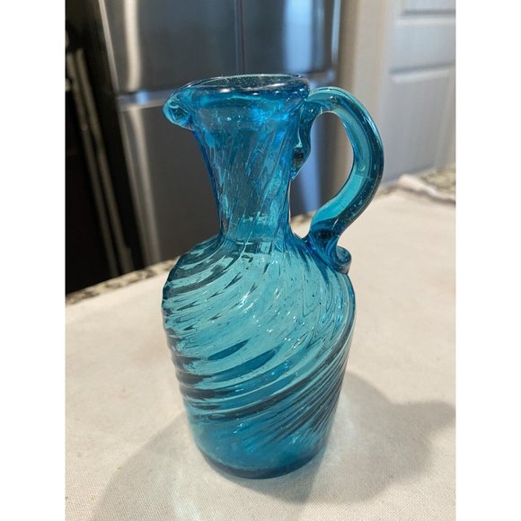 Accents | Vintage Hand Blown Art Glass Cruet Mini Pitcher Swirled ...